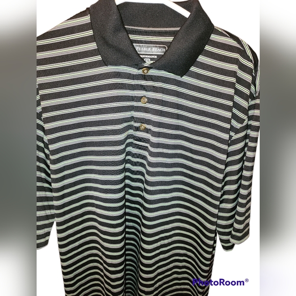 Pebble Beach | Shirts | Pebble Beach Large Strip Polo Shirt Black Green ...